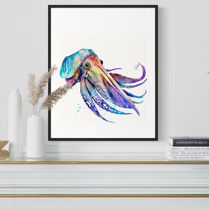 Cuttlefish Watercolor Art Print, Cuttlefish Painting Wall Art Decor ...