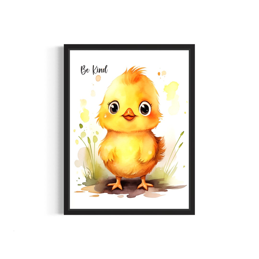 Chick Nursery Decor Art Print Poster, Baby Room Animal Watercolor Decor ...