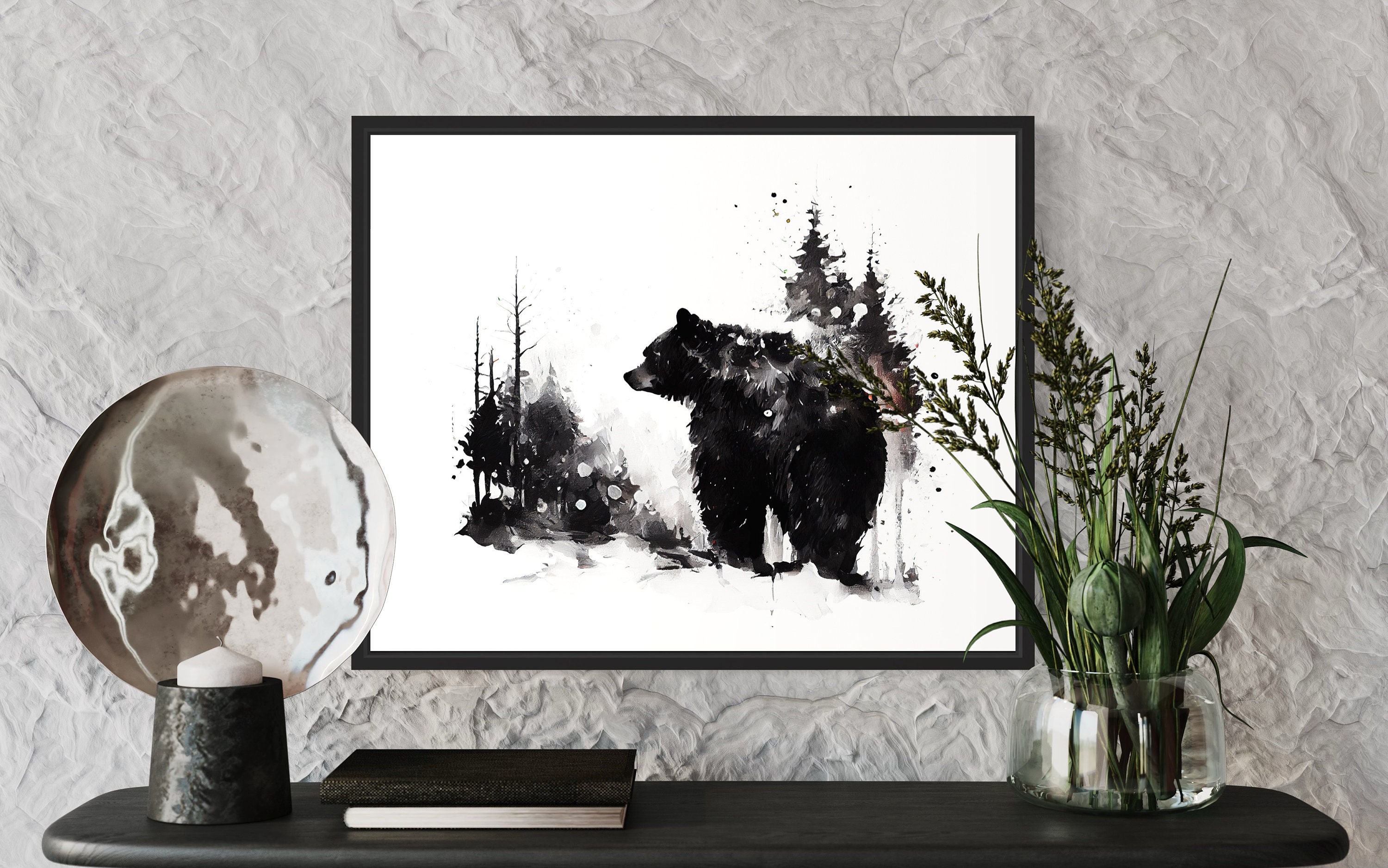 Black Bear in Winter Watercolor Art Print Black Bear Painting - Etsy