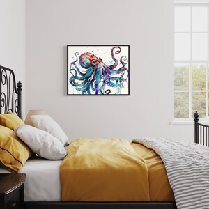 Blue Octopus Watercolor Art Print, Blue Octopus Painting Wall Art ...