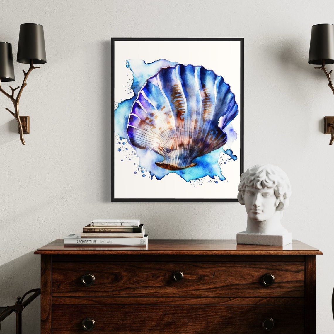 Blue Clam Watercolor Art Print Blue Clam Painting Wall Art - Etsy