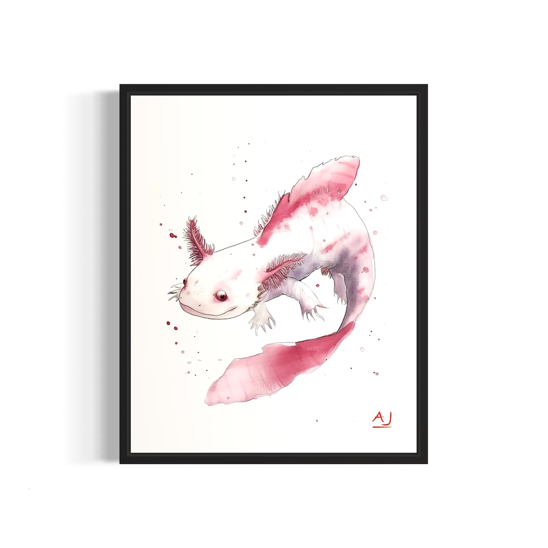 Axolotl Poster Art Print, Watercolor Sea Creature Animal Painting Wall ...