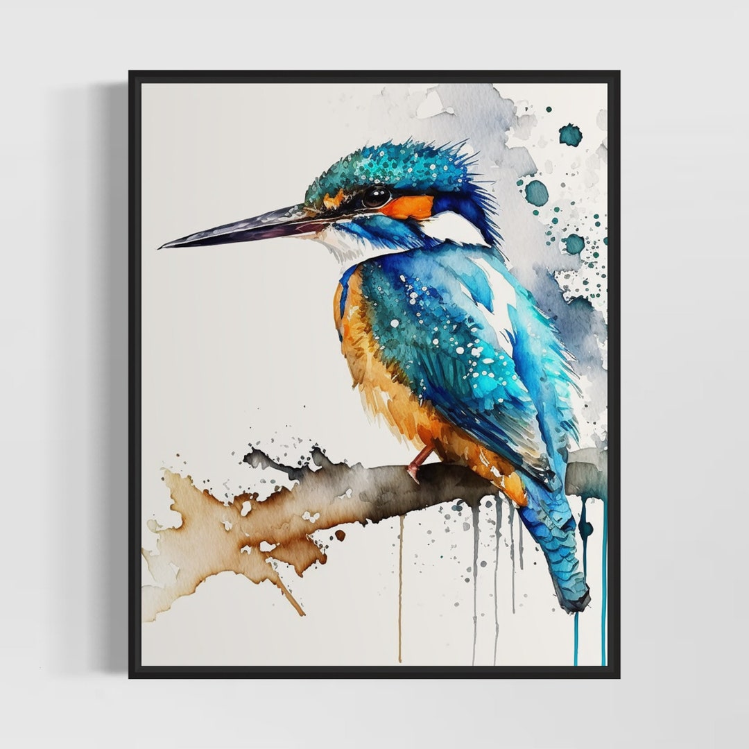 Kingfisher Watercolor Art Print, Kingfisher Painting Wall Art Decor ...
