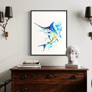 Billfish Watercolor Art Print, Billfish Painting Wall Art Decor ...
