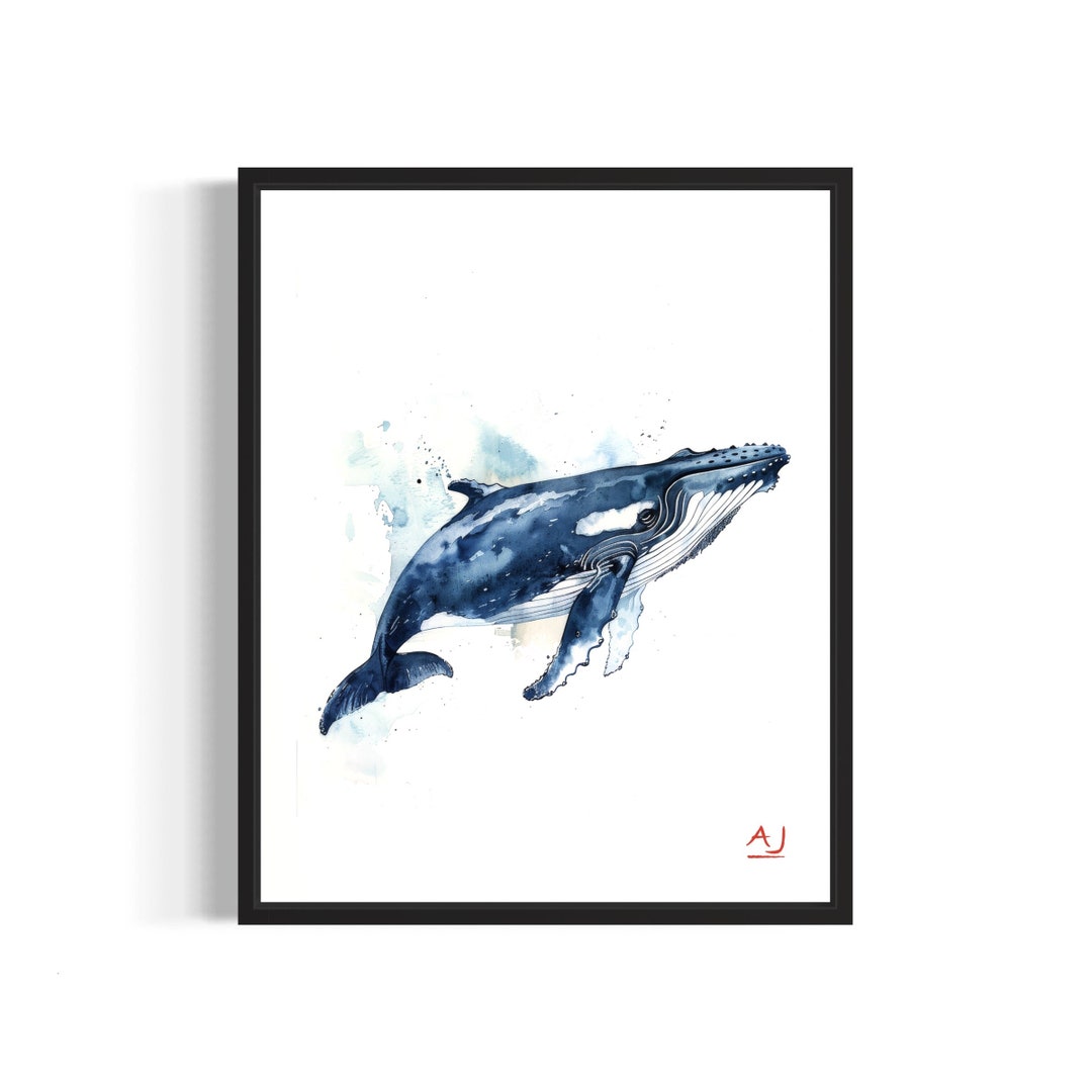 Buckelwal Poster Kunst Druck, Aquarell Meereskreatur Tier Malerei ...