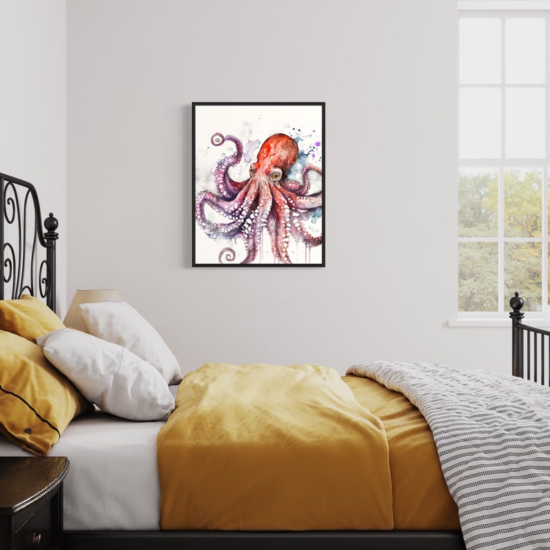 Red Octopus Art Print Red Octopus Painting Wall Art Poster - Etsy