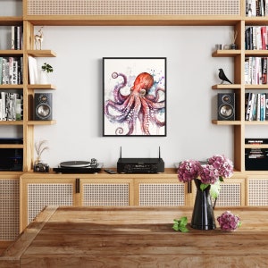 Red Octopus Art Print, Red Octopus Painting Wall Art Poster, Original ...