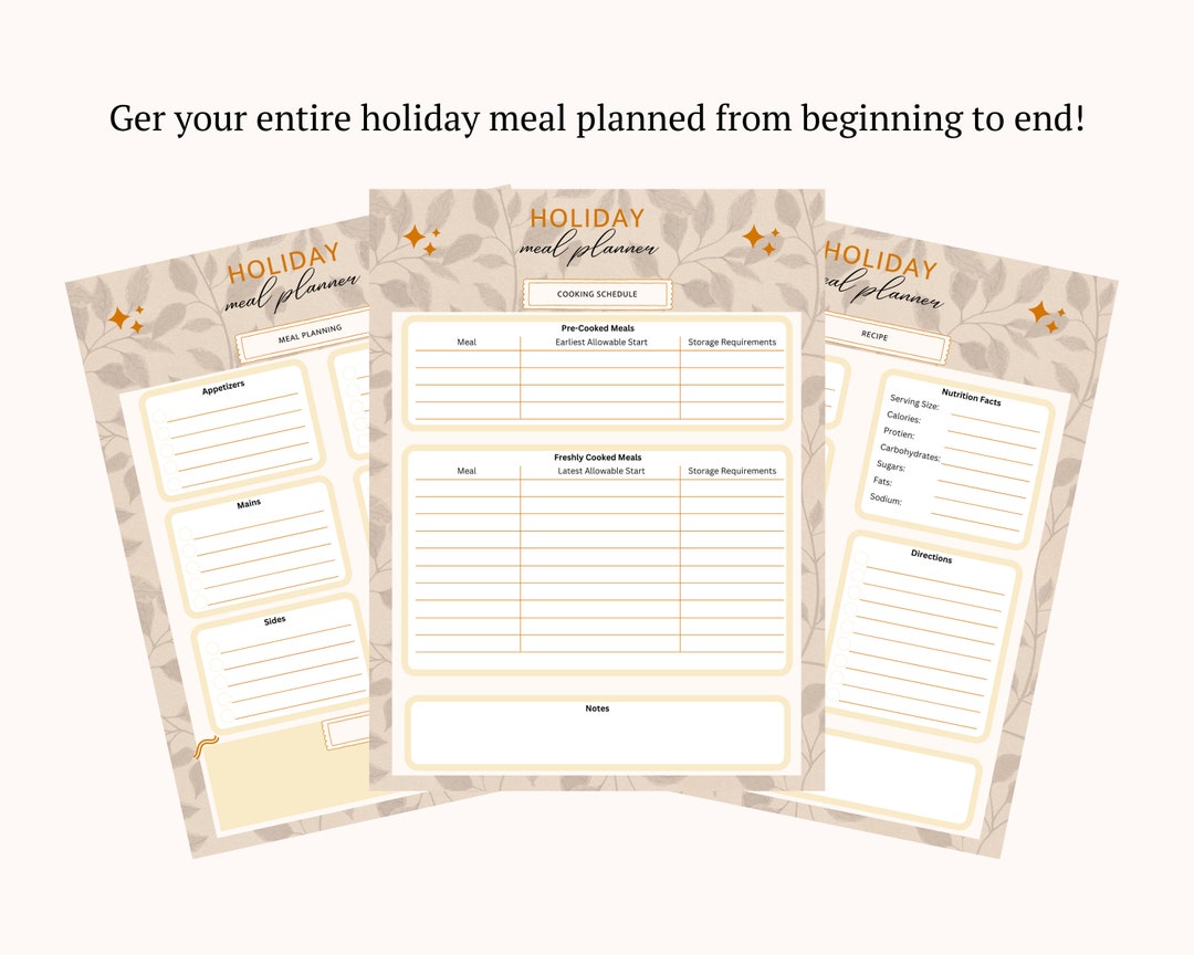 Editable PDF Holiday Meal Planner, Printable Holiday Menu, Thanksgiving ...