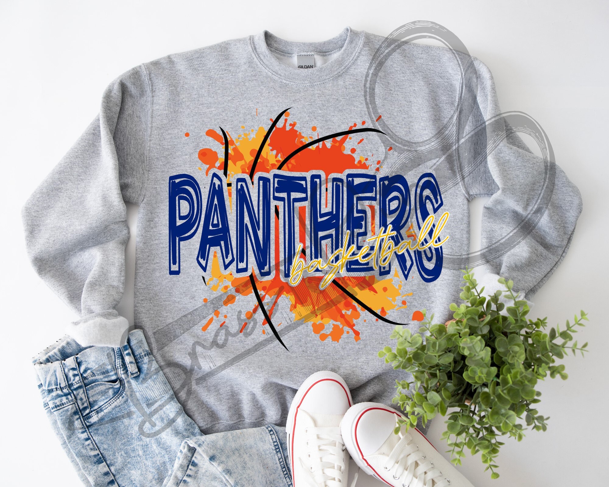 Panthers Scribble Basketball Design, Royal & Yellow, 2 Color Options ...