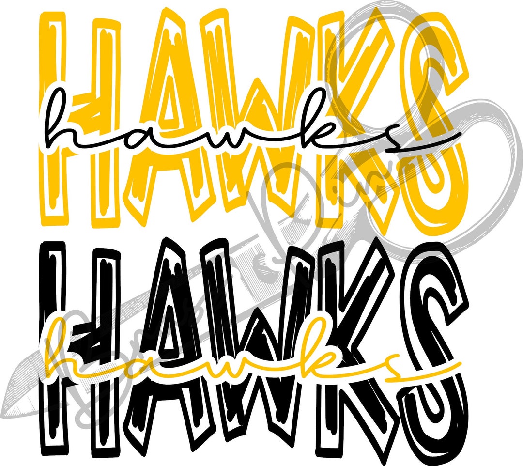 Hawks Scribble Design: 2 Color Options, Black & Yellow, JPG, SVG, PNG ...