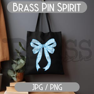 Coquette Watercolor Gingham Ribbon Bow Design: Light Blue, PNG, JPG ...