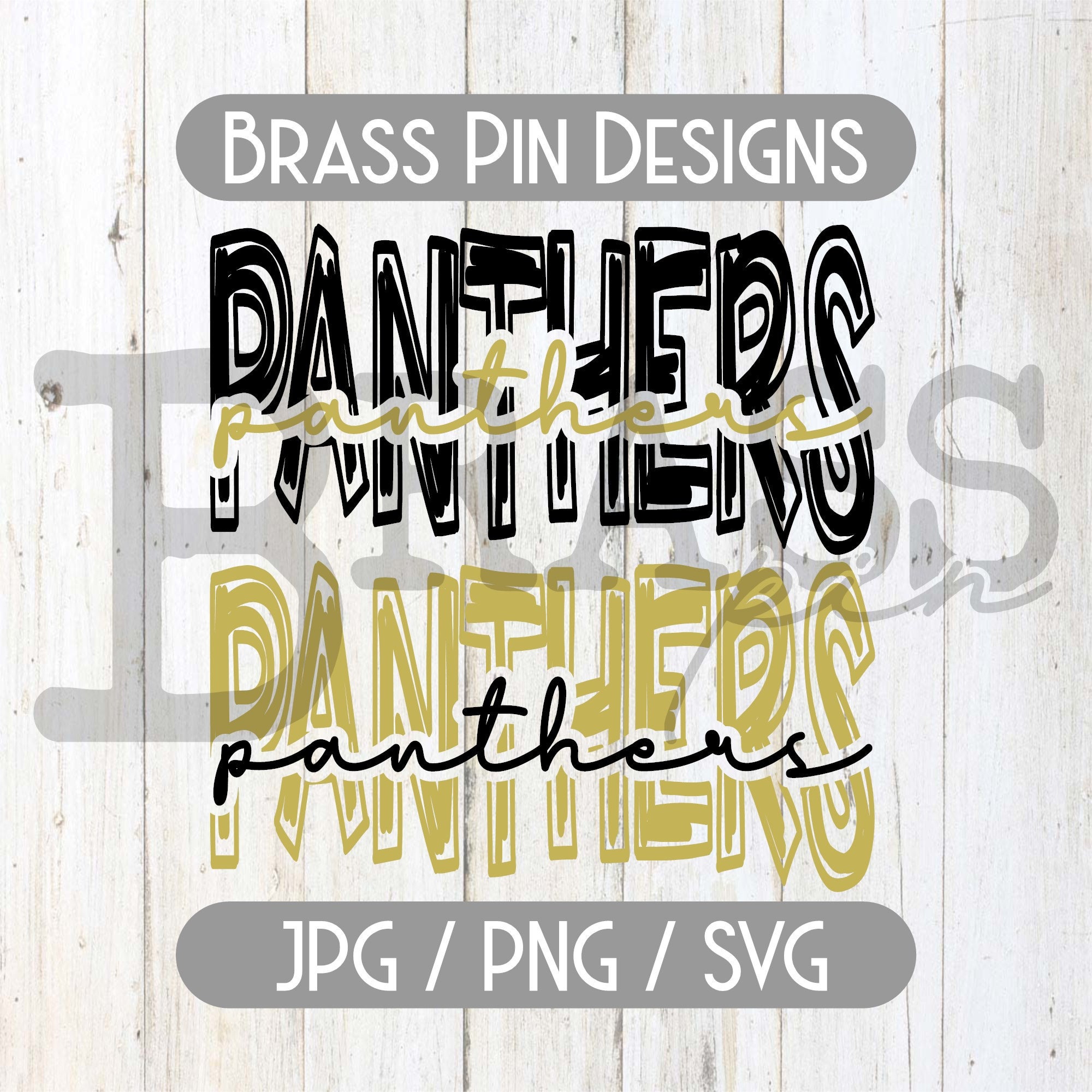 Panthers Scribble Design: 2 Color Options, Black & Gold, JPG, SVG, PNG ...