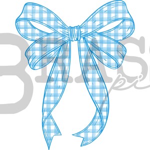 Coquette Watercolor Gingham Ribbon Bow Design: Light Blue, PNG, JPG ...