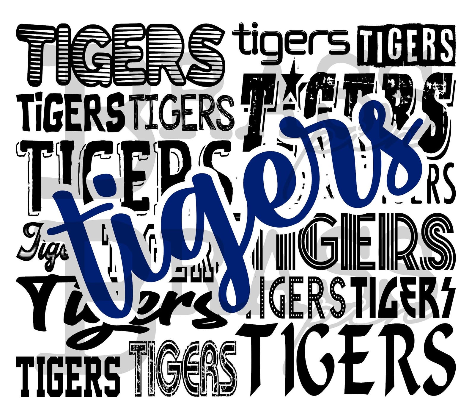Tigers Typography Design: 2 Color Options, White & Black, Royal, SVG ...