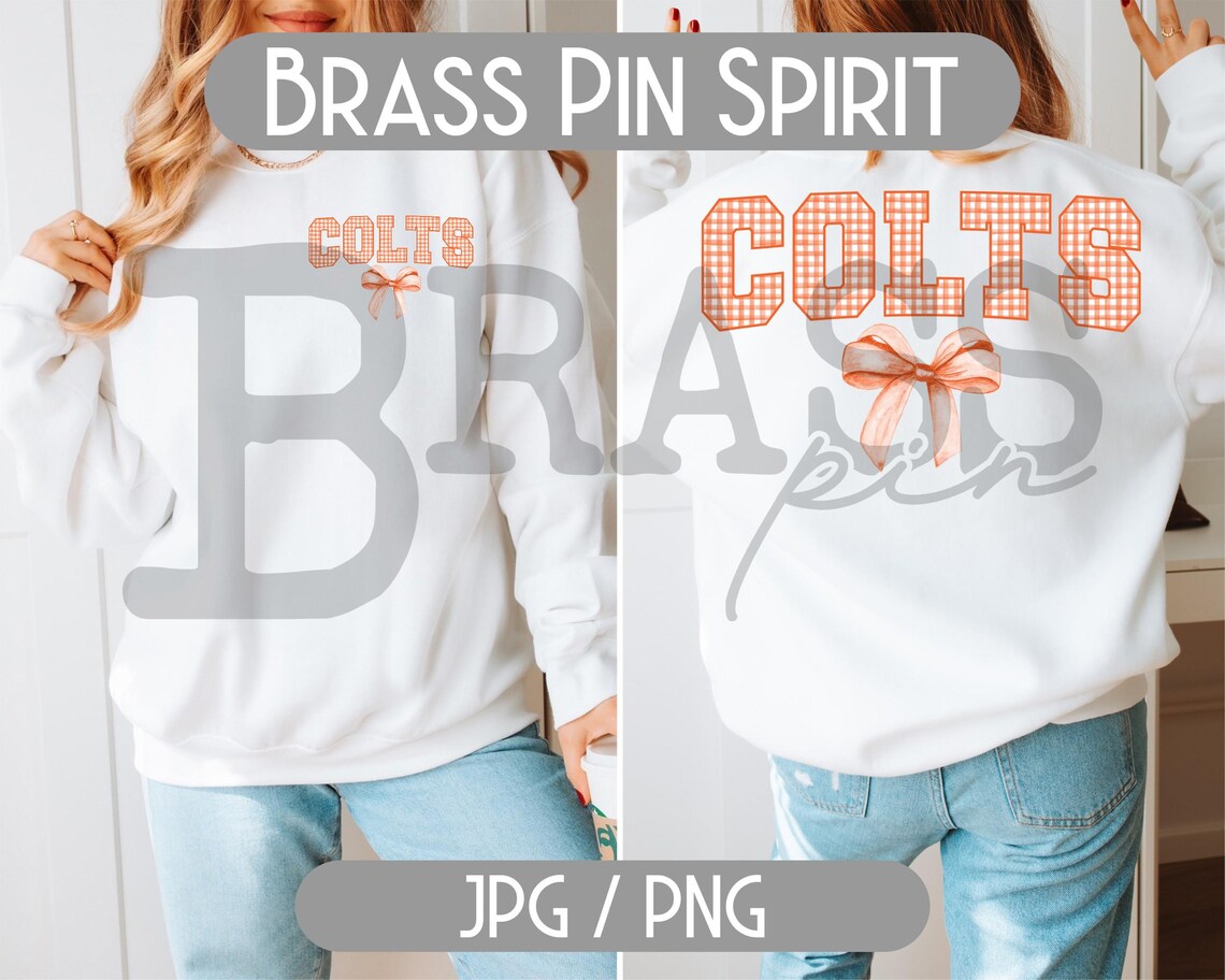 Colts Coquette Bow Watercolor Gingham Design: Orange, PNG, JPG, Instant ...