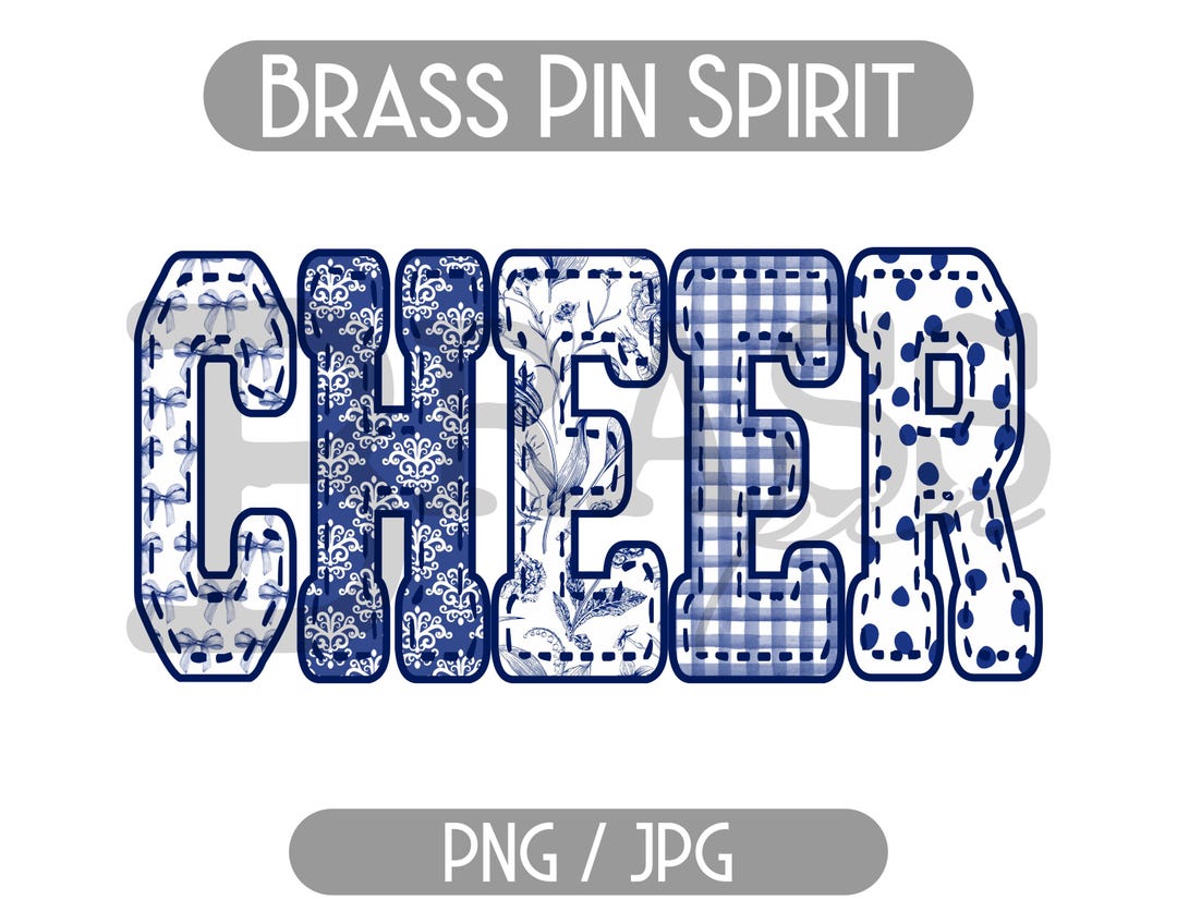 Cheer Faux Applique Design: Blue & White, PNG, JPG, Instant Download - Etsy