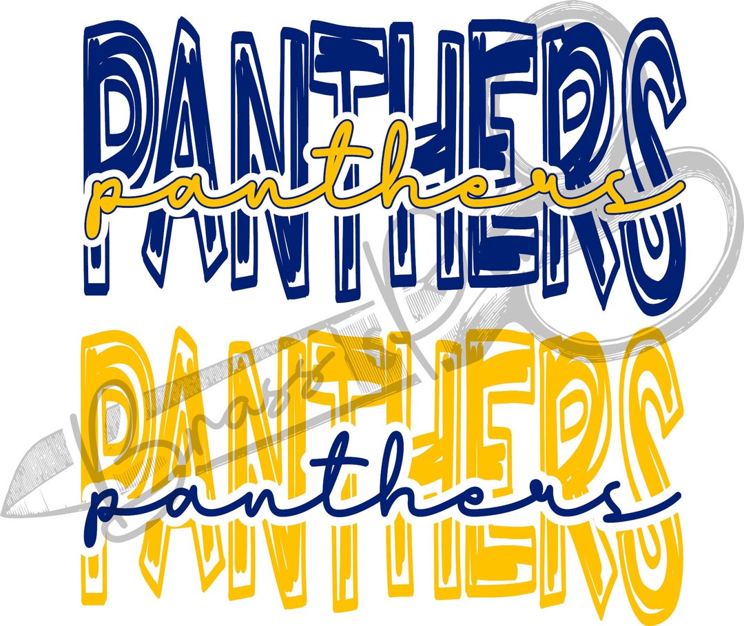 Panthers Scribble Design: Royal & Yellow, 2 Color Options, JPG, PNG ...