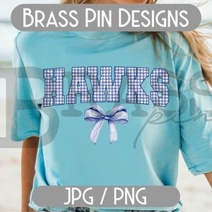 Coquette Watercolor Gingham Hawks Design: Blue, PNG, JPG, Instant ...