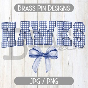 Coquette Watercolor Gingham Hawks Design: Blue, PNG, JPG, Instant ...