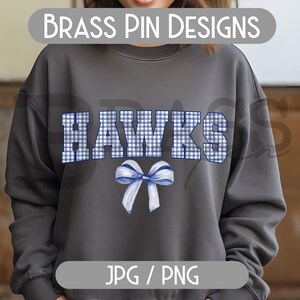 Coquette Watercolor Gingham Hawks Design: Blue, PNG, JPG, Instant ...