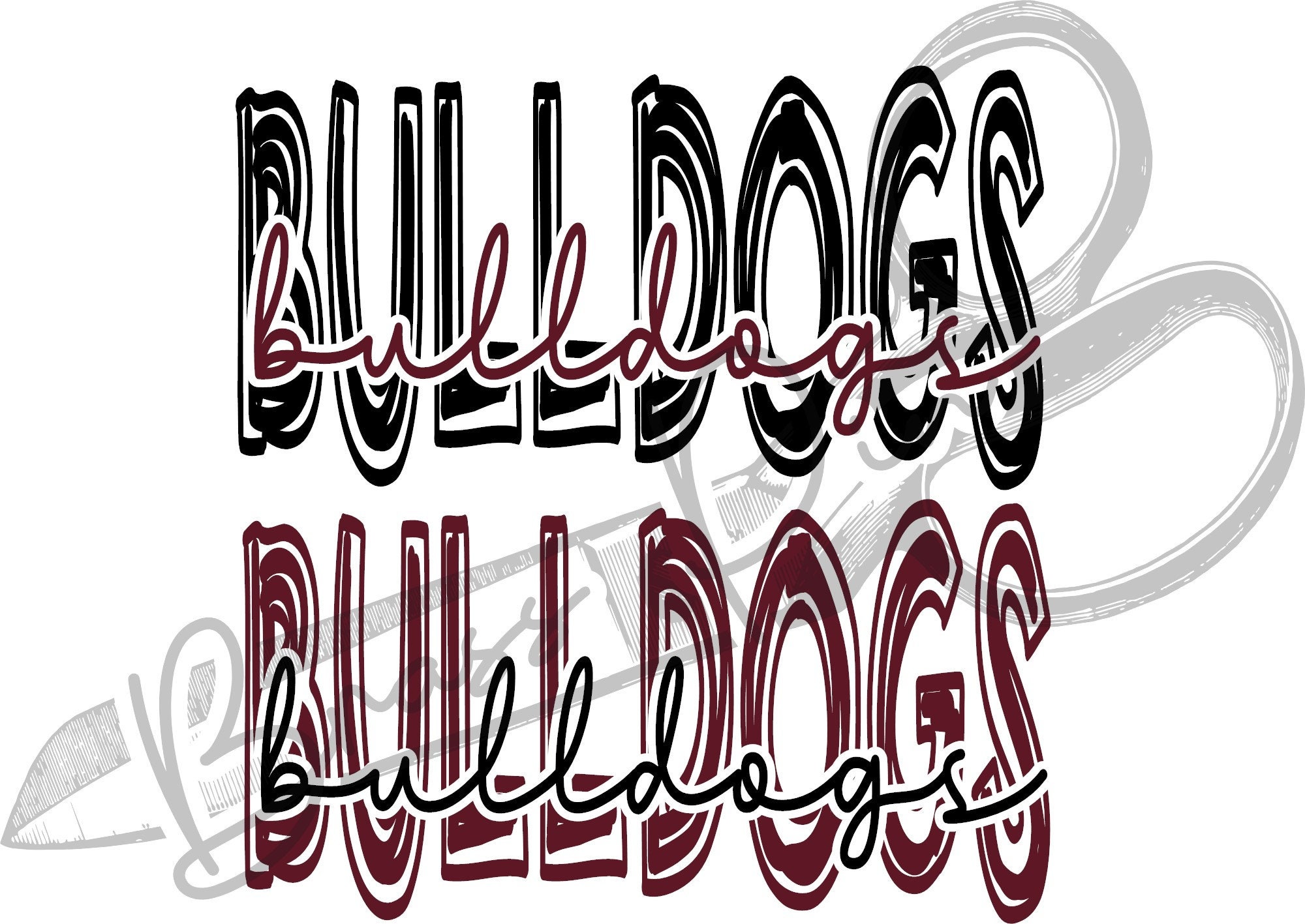 Bulldogs Scribble Design: 2 Color Options, Bulldog Maroon & Black, PNG ...