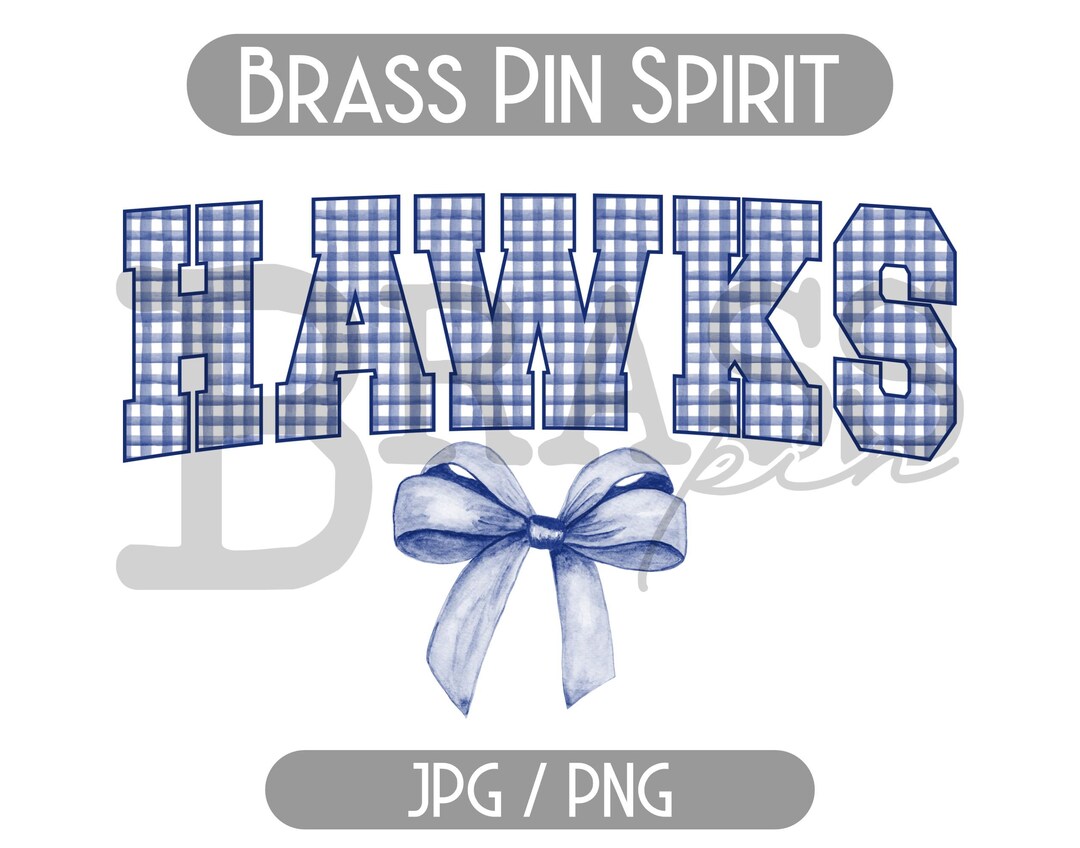 Hawks Coquette Bow Watercolor Gingham Design: Blue, PNG, JPG, Instant ...