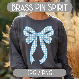 Coquette Watercolor Gingham Ribbon Bow Design: Light Blue, PNG, JPG ...