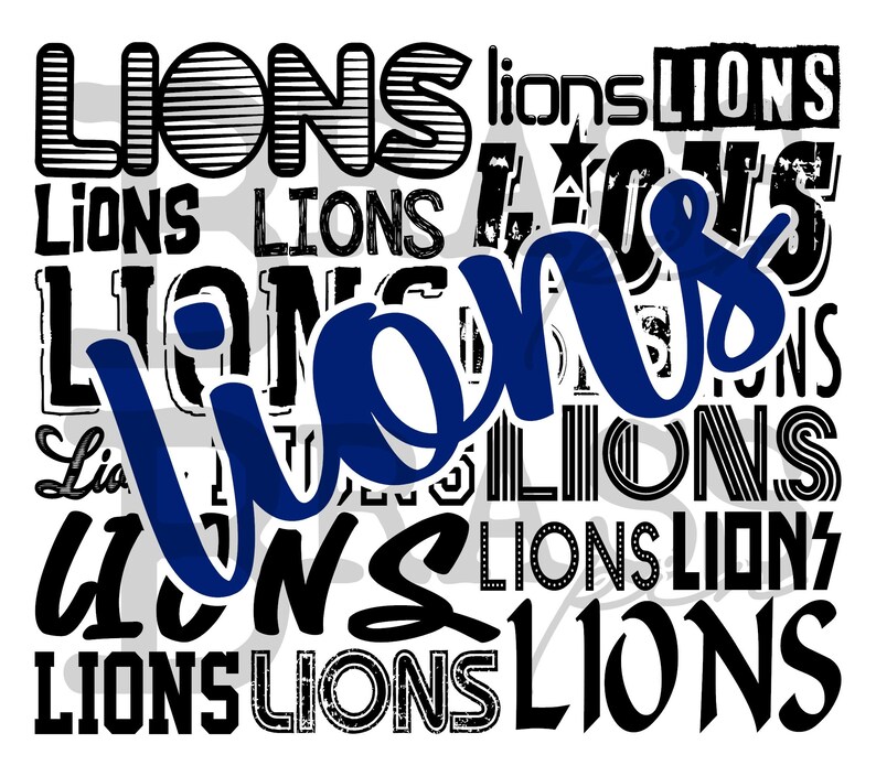 Lions Typography Design: 2 Color Options, White & Black, Royal, SVG ...