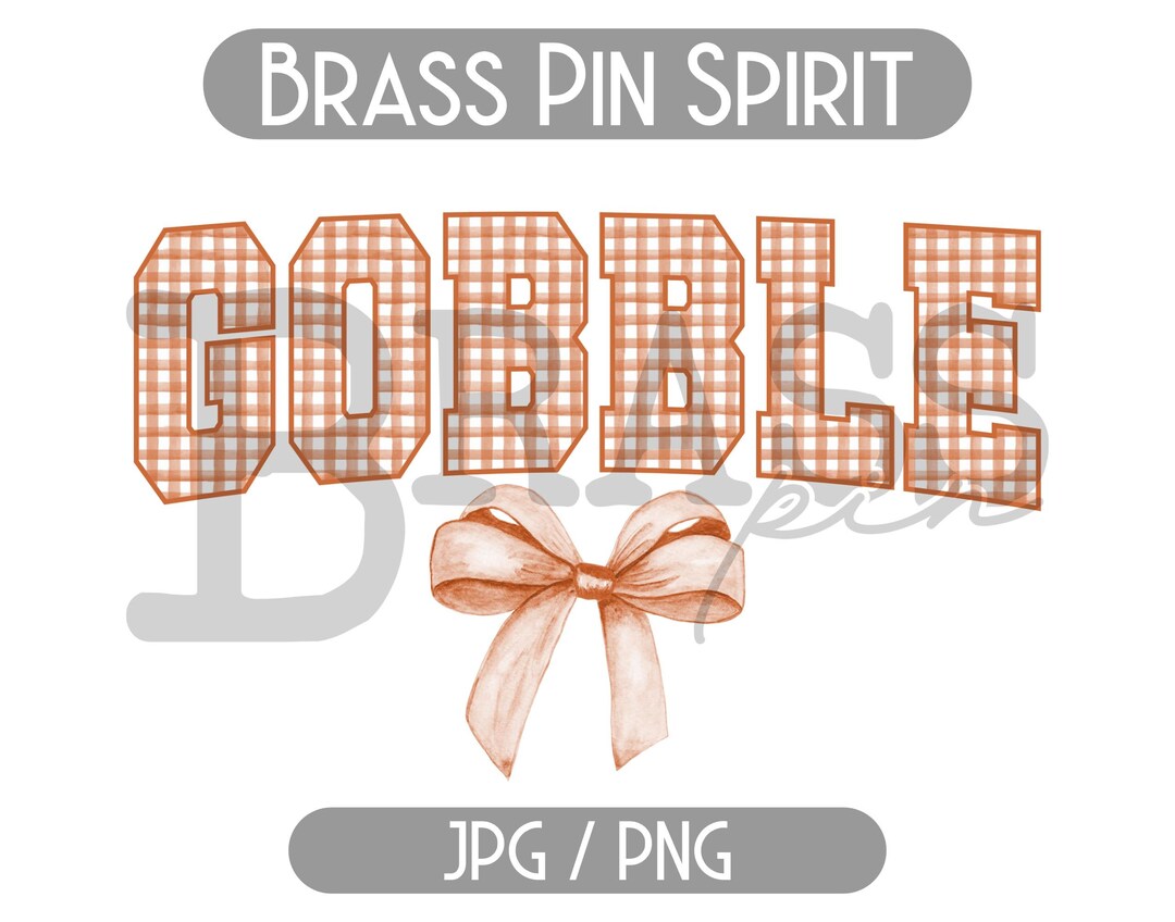 Gobble Coquette Watercolor Gingham Bow Design: Burnt Orange, Amber, PNG ...