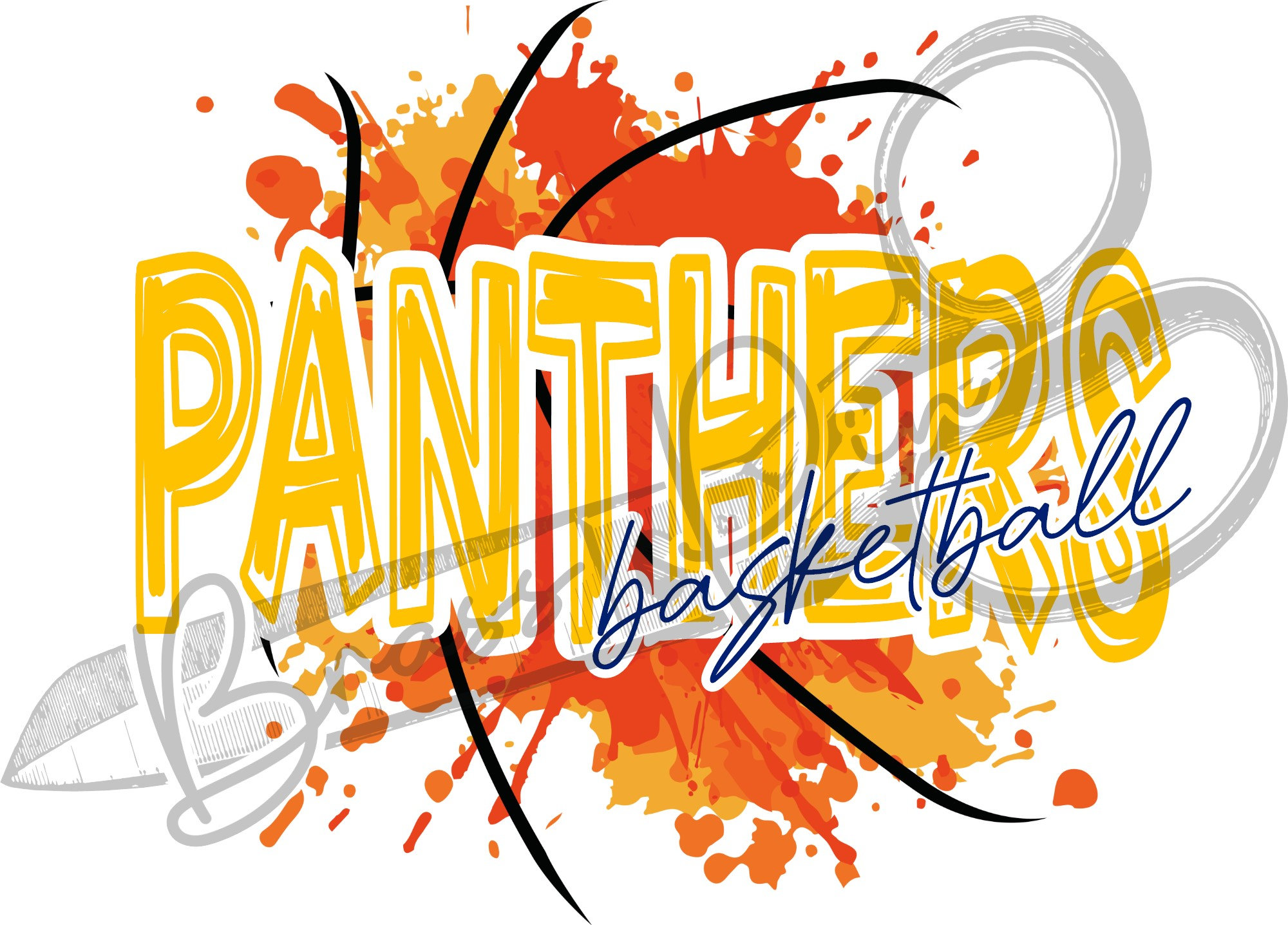 Panthers Scribble Basketball Design, Royal & Yellow, 2 Color Options ...