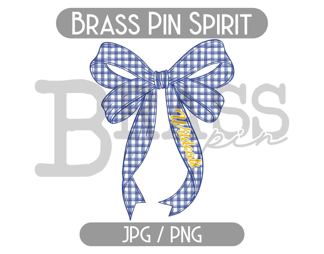 Wildcats Ribbon Coquette Bow Watercolor Gingham Design – Blue & Yellow ...