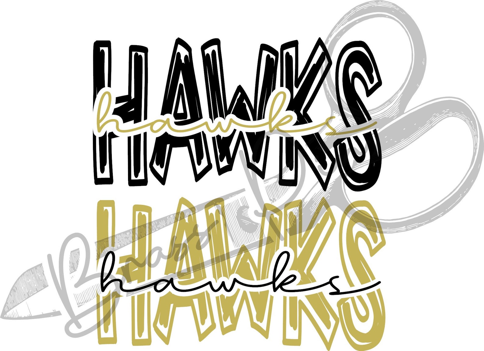 Hawks Scribble Design, 2 Color Options, Black & Gold, JPG, SVG, PNG - Etsy