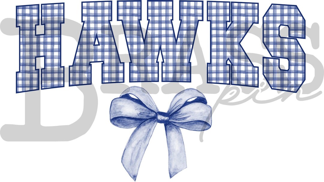 Coquette Watercolor Gingham Hawks Design: Blue, PNG, JPG, Instant ...