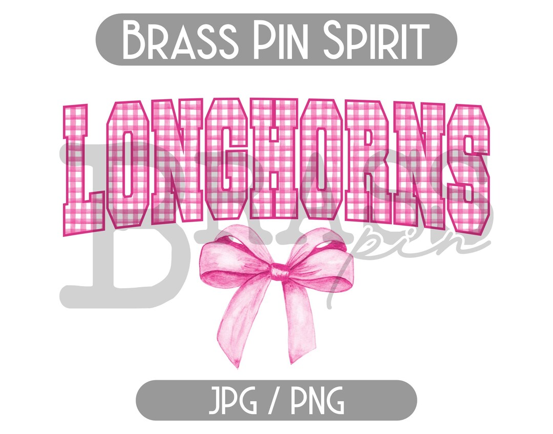 Longhorns Coquette Bow Watercolor Gingham Design: Pink, PNG, JPG ...