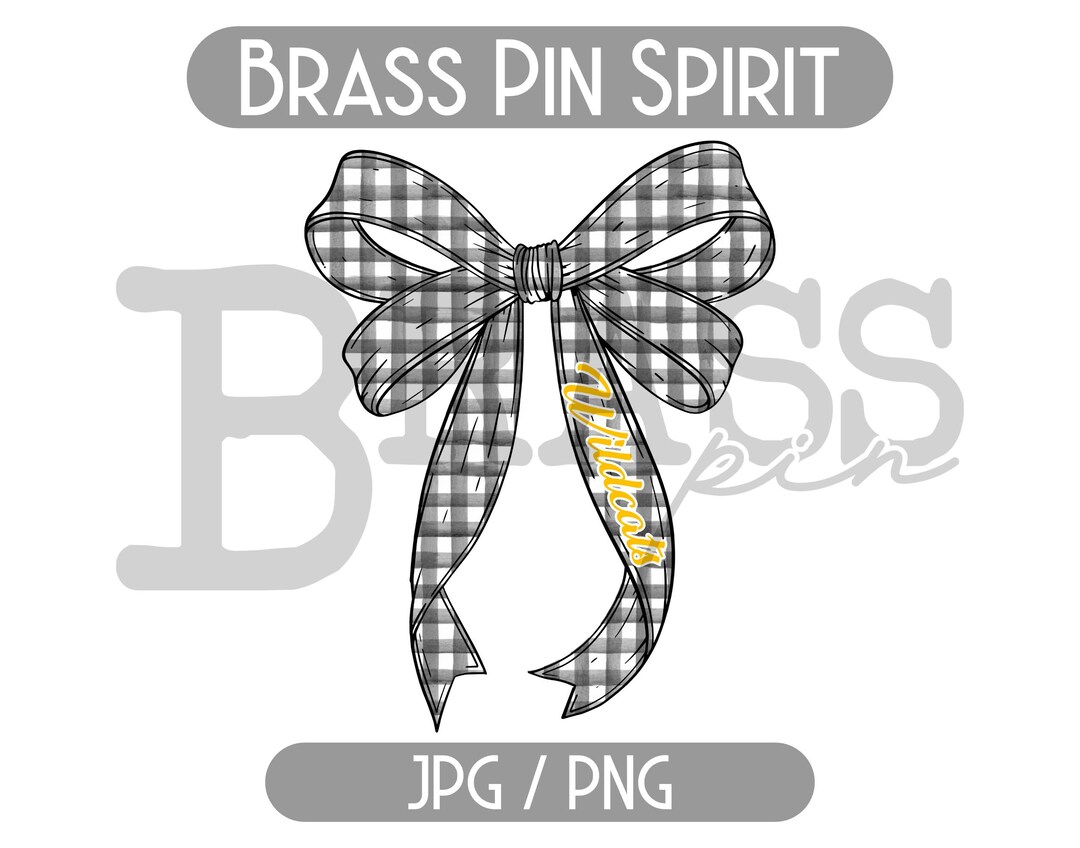 Wildcats Ribbon Coquette Bow Watercolor Gingham Design – Black & Yellow ...