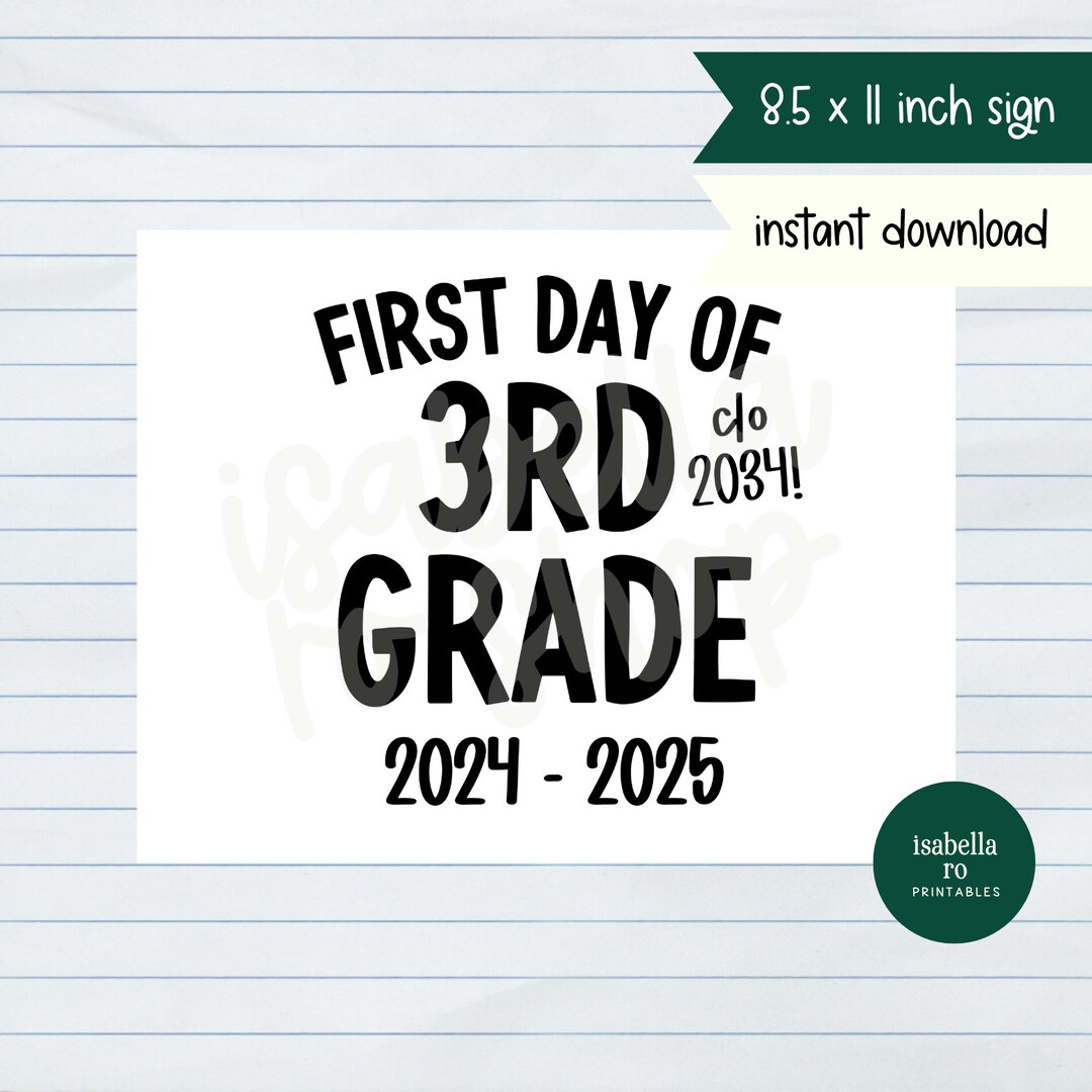 1st Day of 3rd Grade Sign First Day of School 8.5x11 Inch Sign 1st Day ...