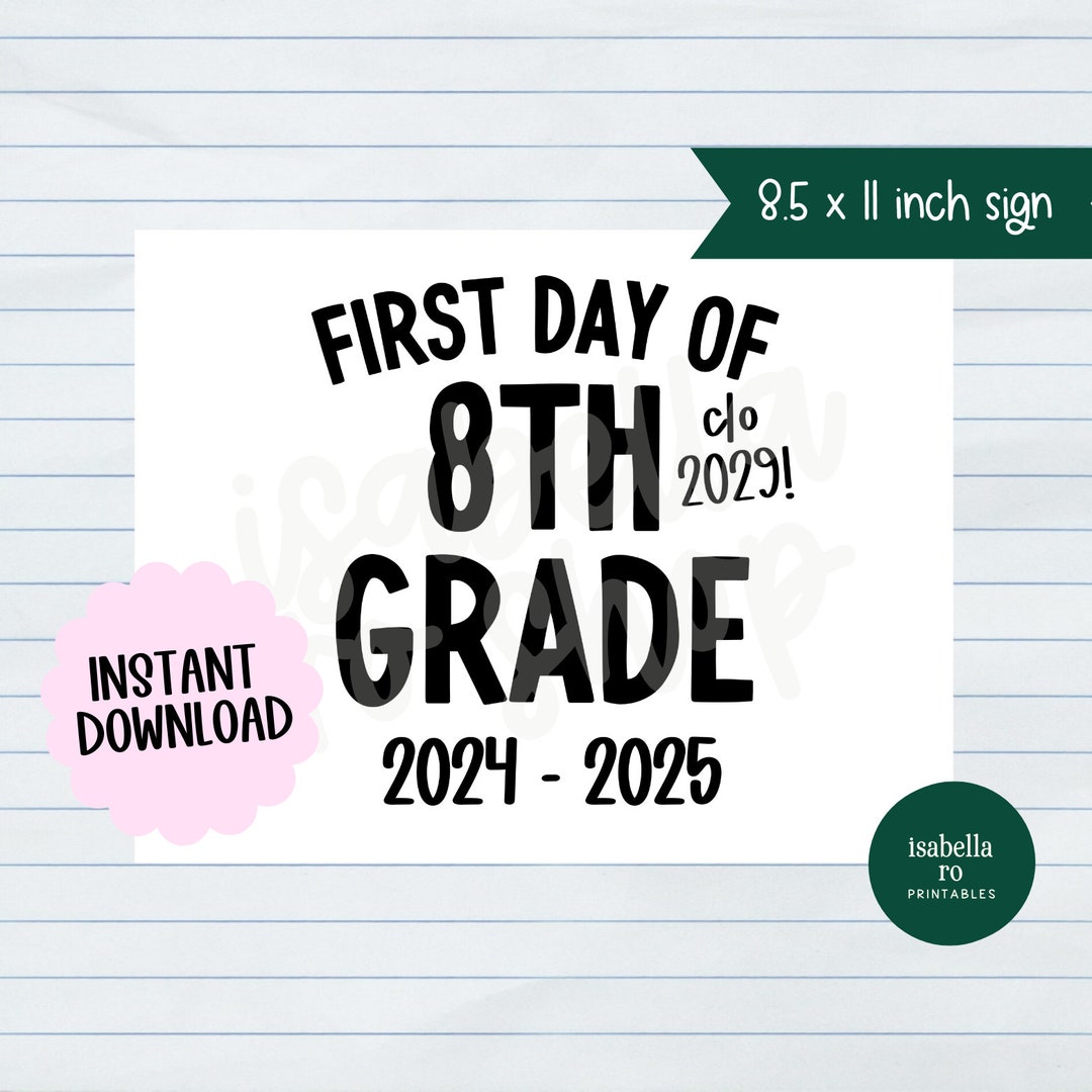 1st Day of 8th Grade Sign First Day of School 8.5x11 Inch PDF First Day ...
