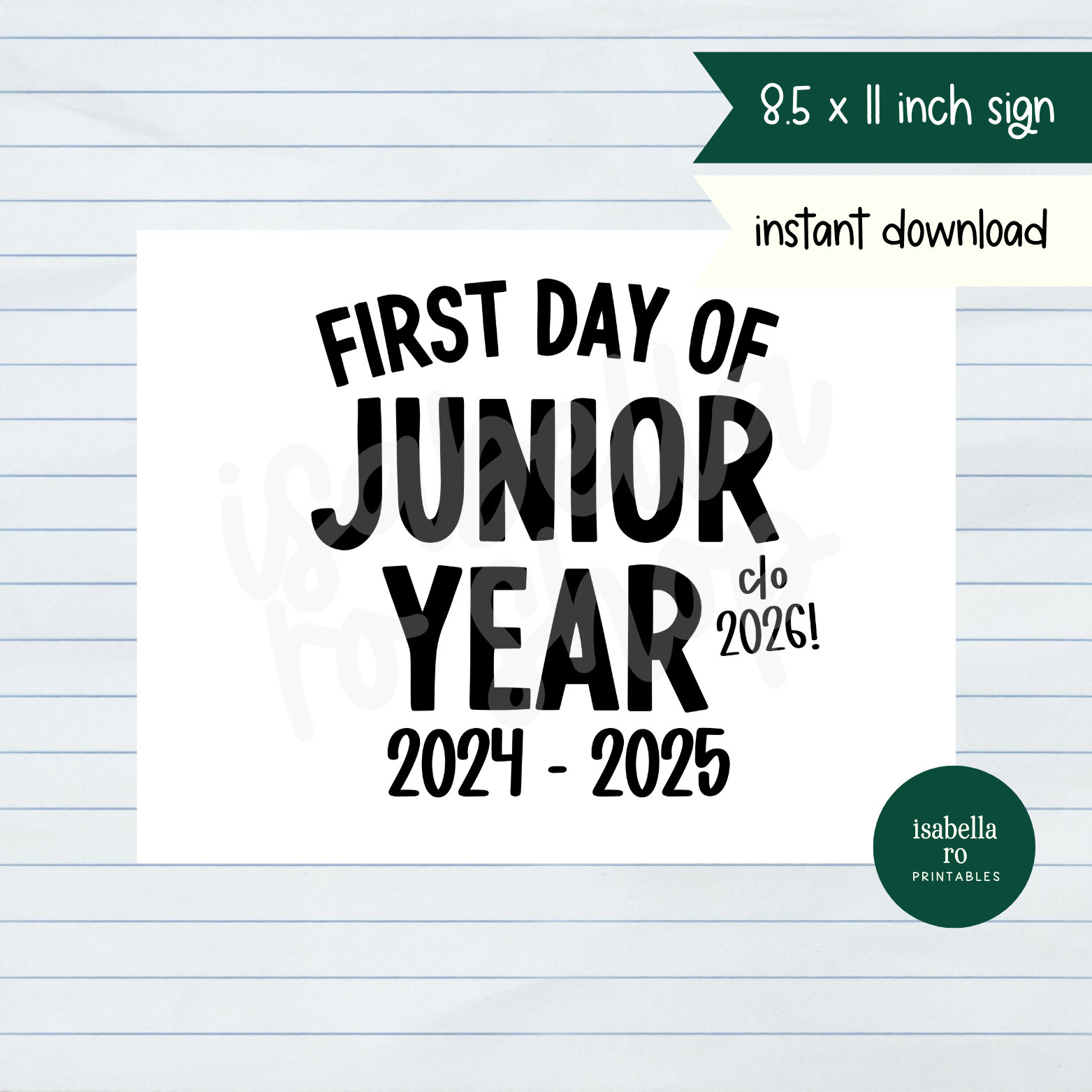 First Day of Junior Year Sign First Day of School 8.5x11 Inch PDF First ...