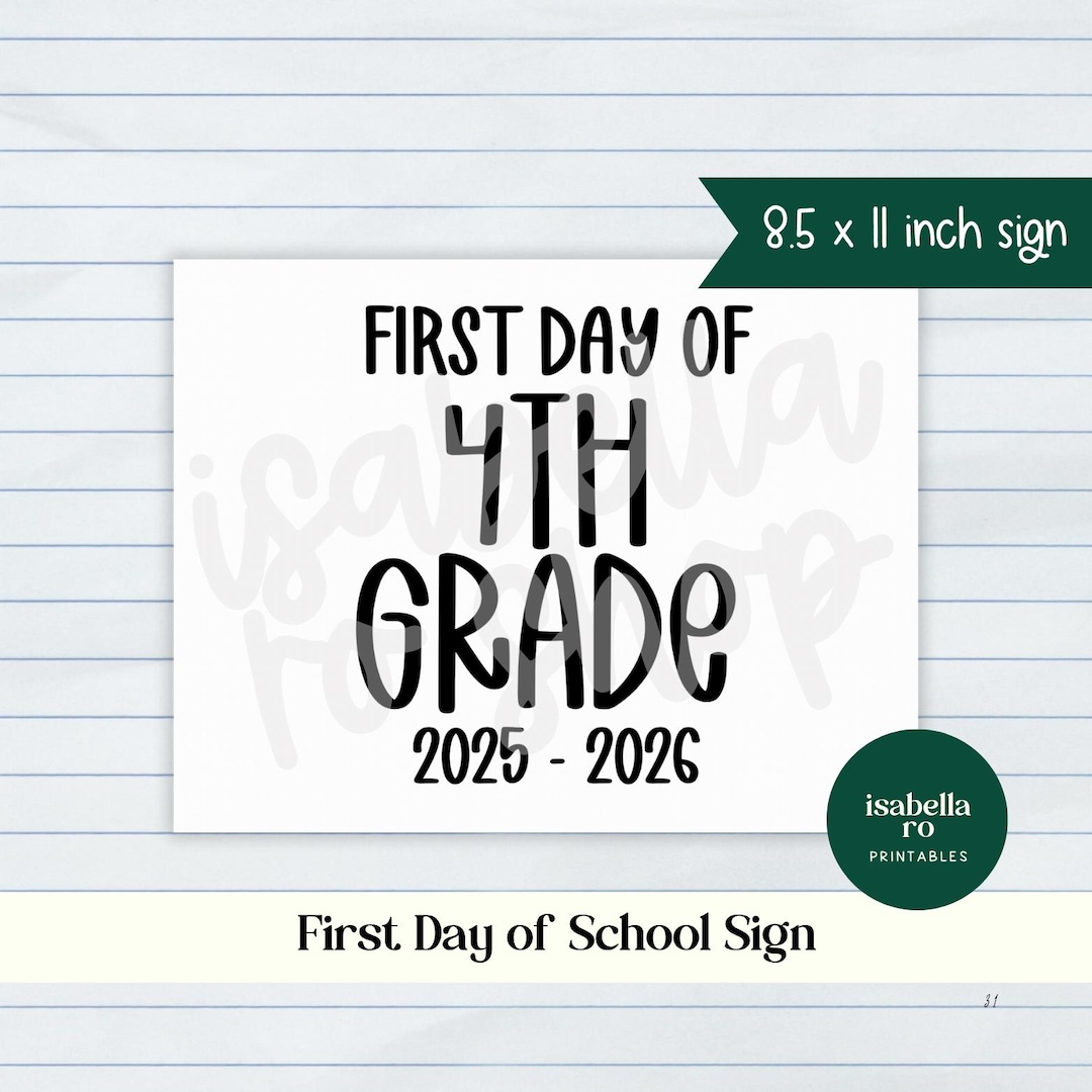 First Day of 4th Grade Sign | First Day of School Sign | First Day Sign ...