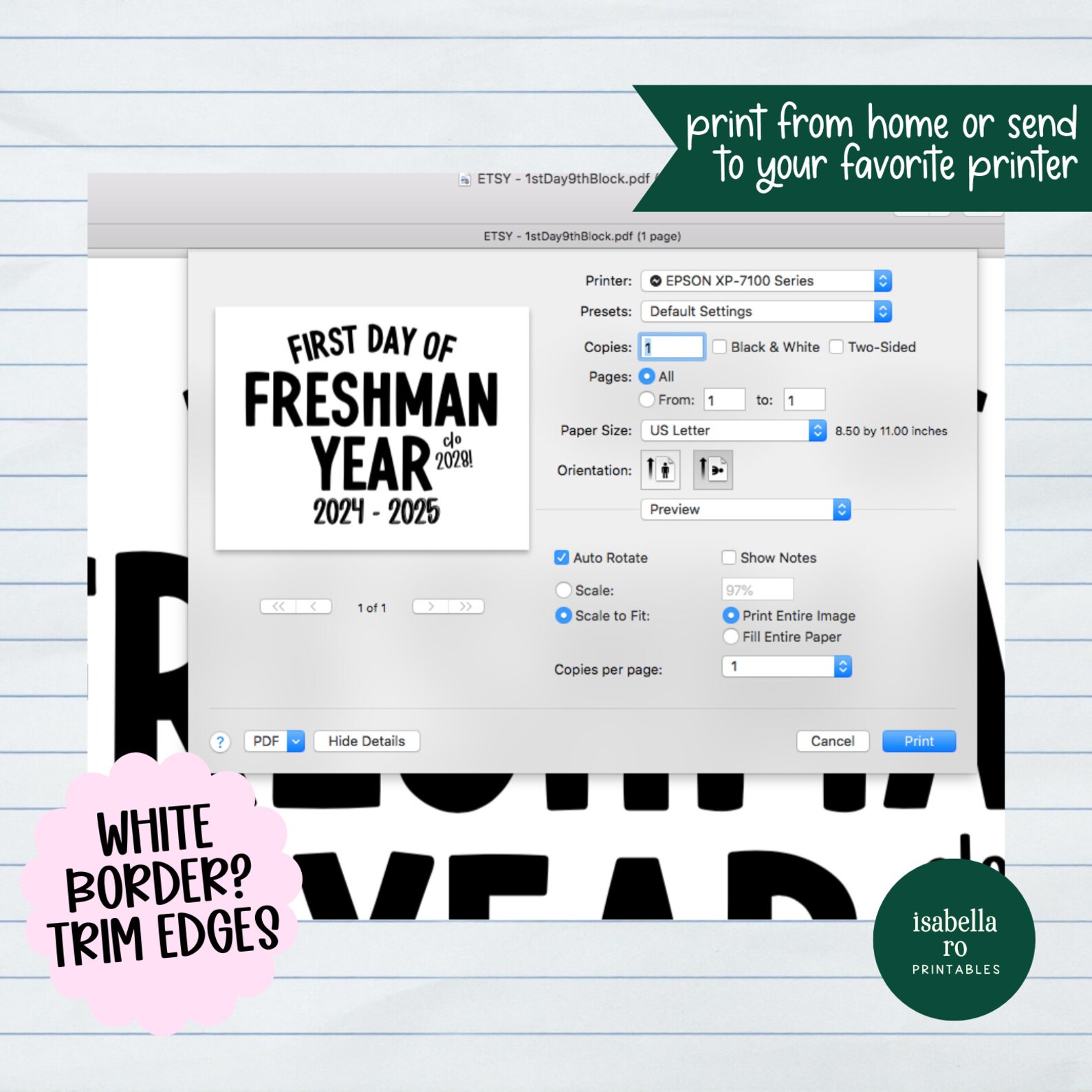 First Day of Freshman Year Sign First Day of School 8.5x11 Inch PDF 1st ...
