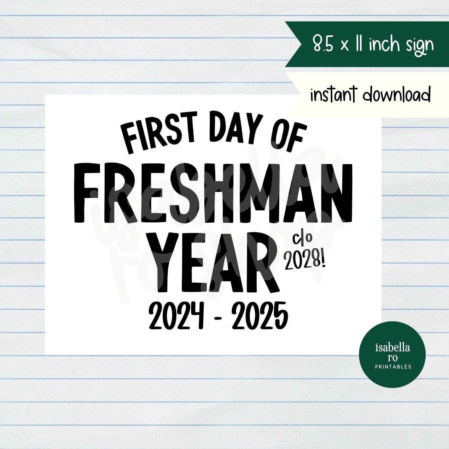 First Day of Freshman Year Sign First Day of School 8.5x11 Inch PDF 1st ...