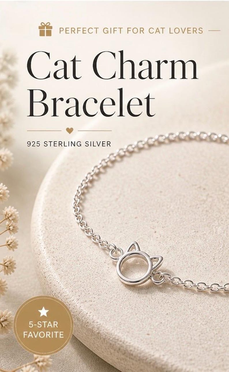 925 Sterling Silver Cat Charm Bracelet – Dainty Minimalist Jewelry - Etsy