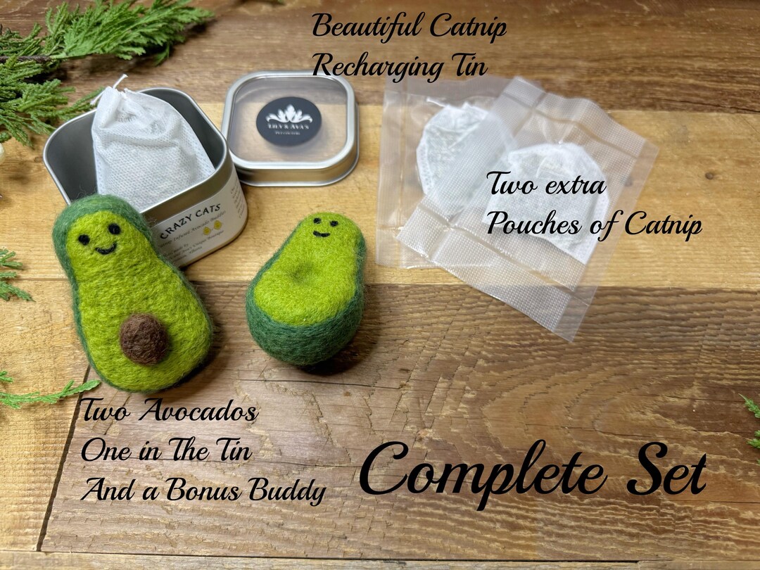 Catnip Avocado Felted Wool Cat Toy in Recharging Tin Gifts for Cat ...