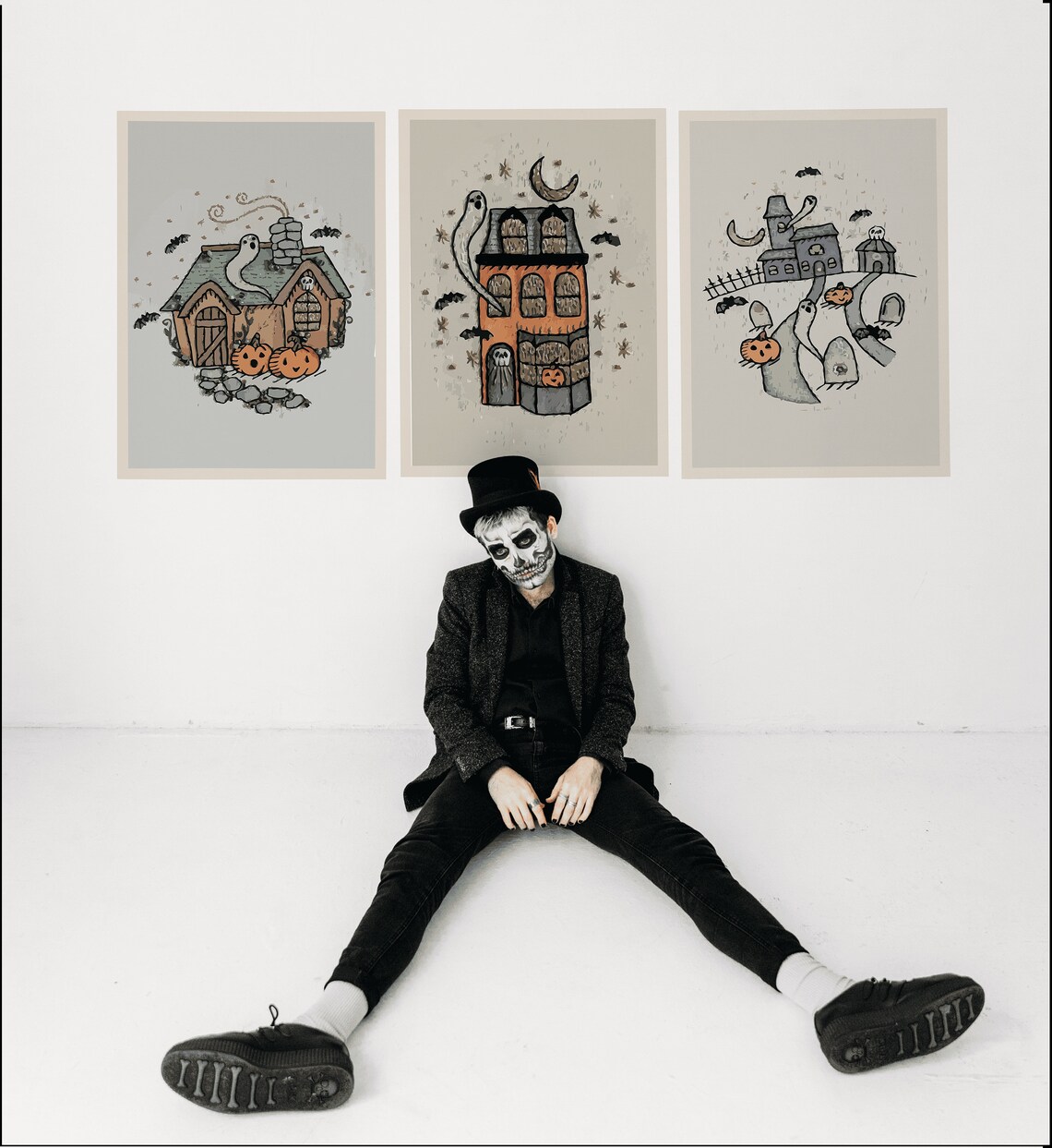 Cute Hunted Houses Set of 3 Digital Prints, Halloween Digital Art ...