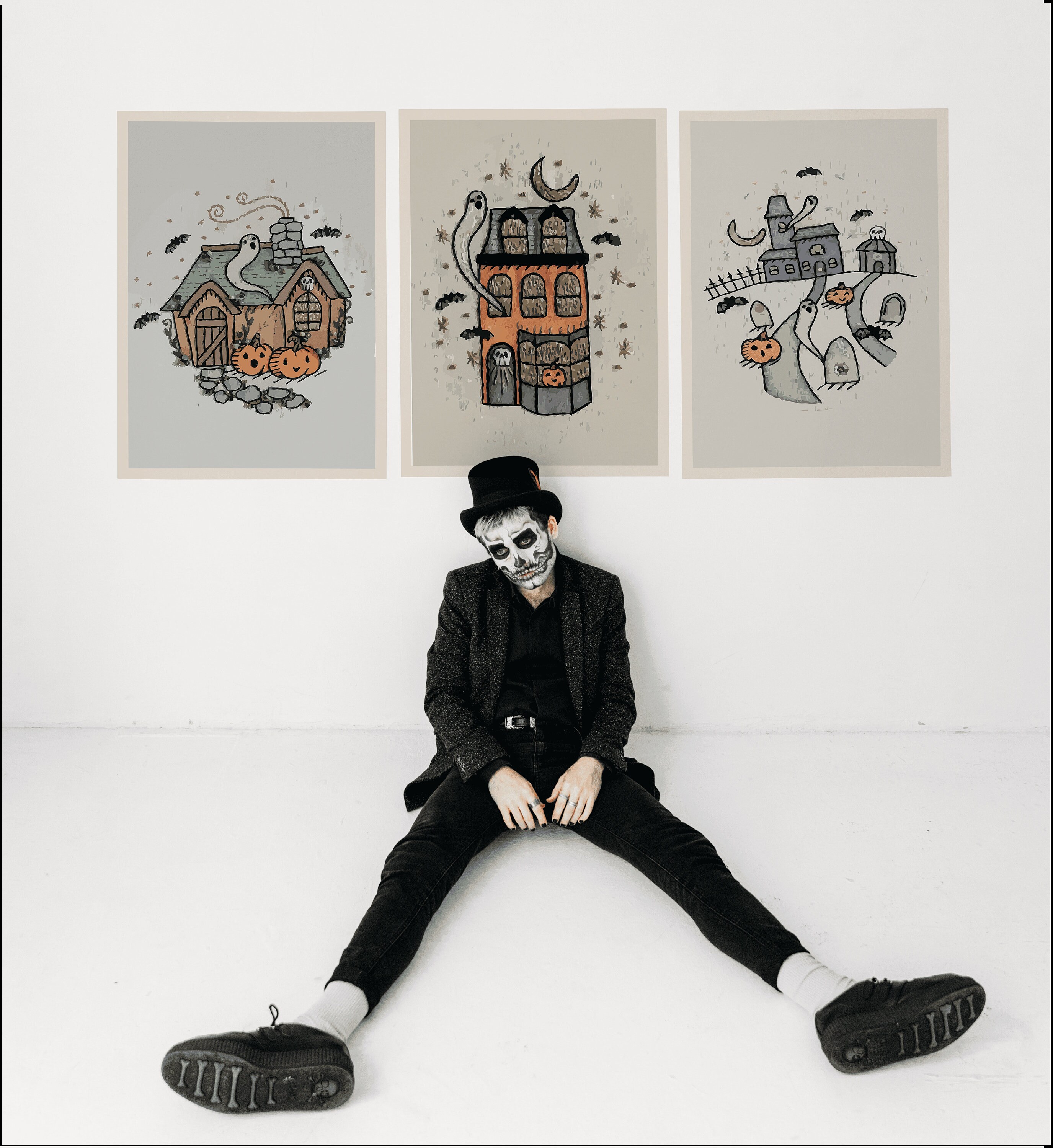 Cute Hunted Houses Set of 3 Digital Prints, Halloween Digital Art ...