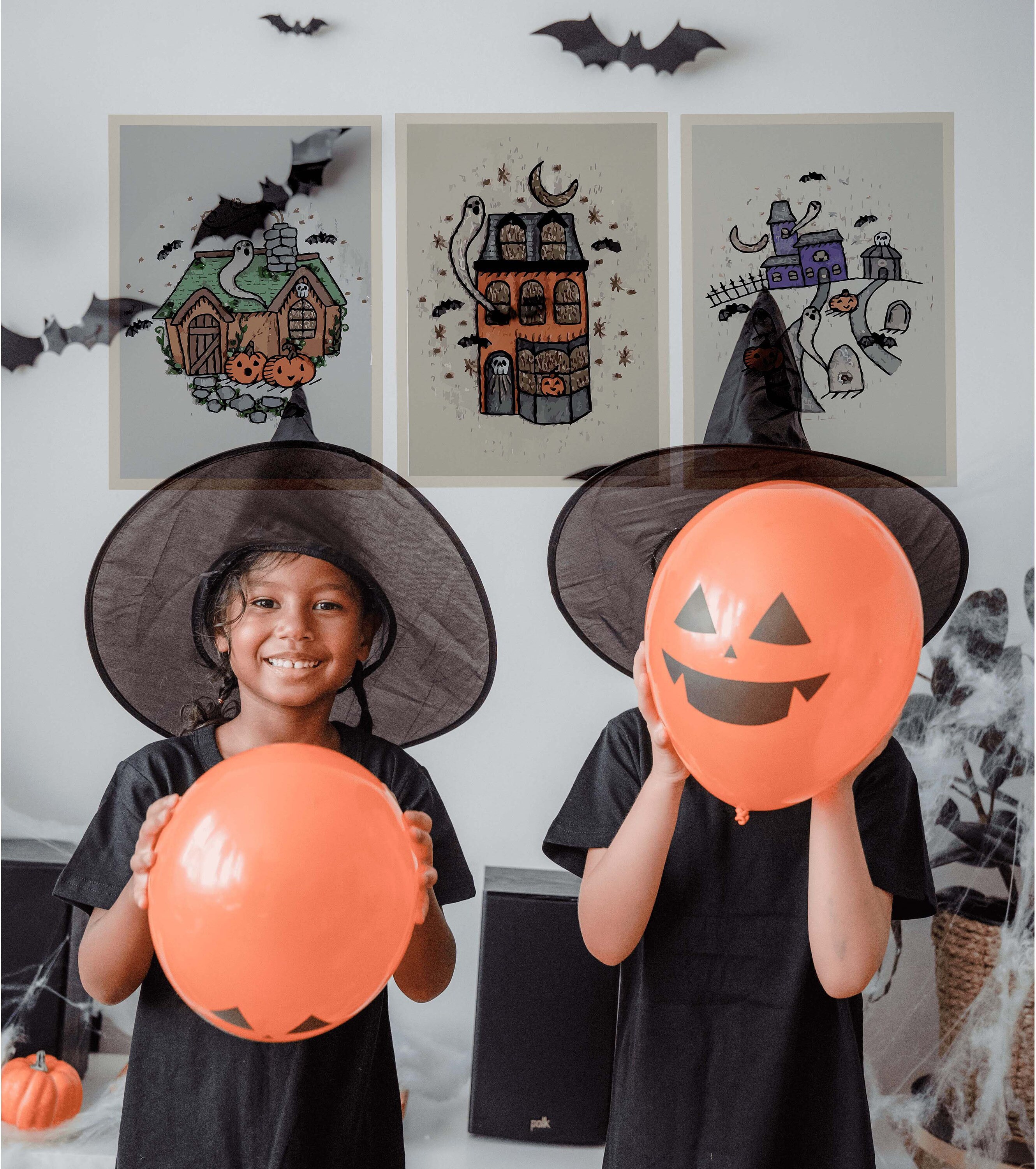 Cute Hunted Houses Set of 3 Digital Prints, Halloween Digital Art ...