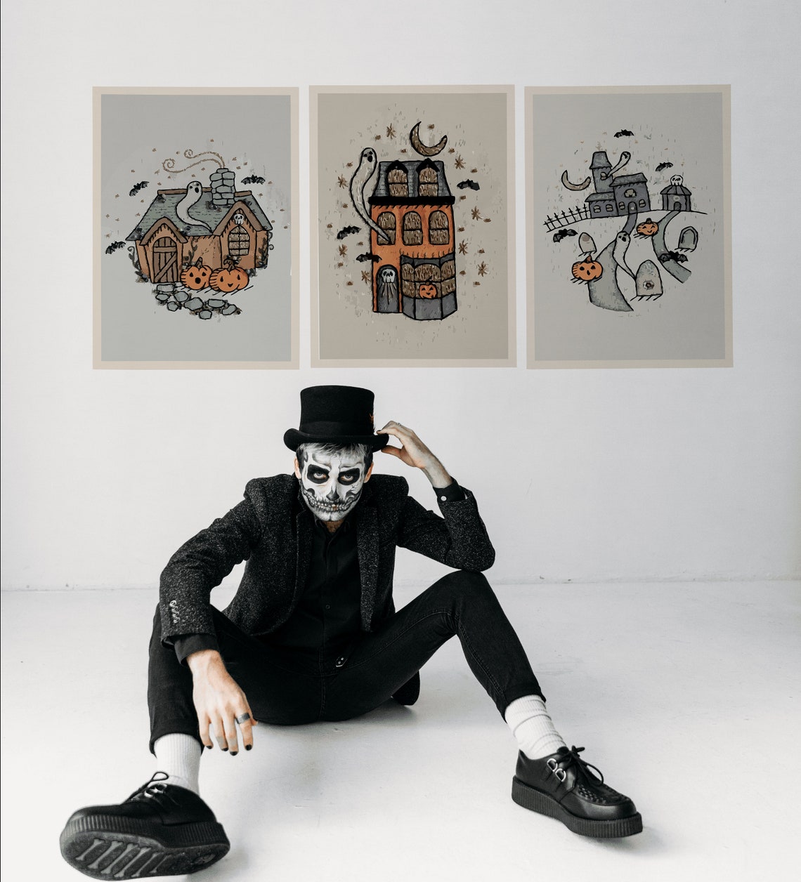 Cute Hunted Houses Set of 3 Digital Prints, Halloween Digital Art ...