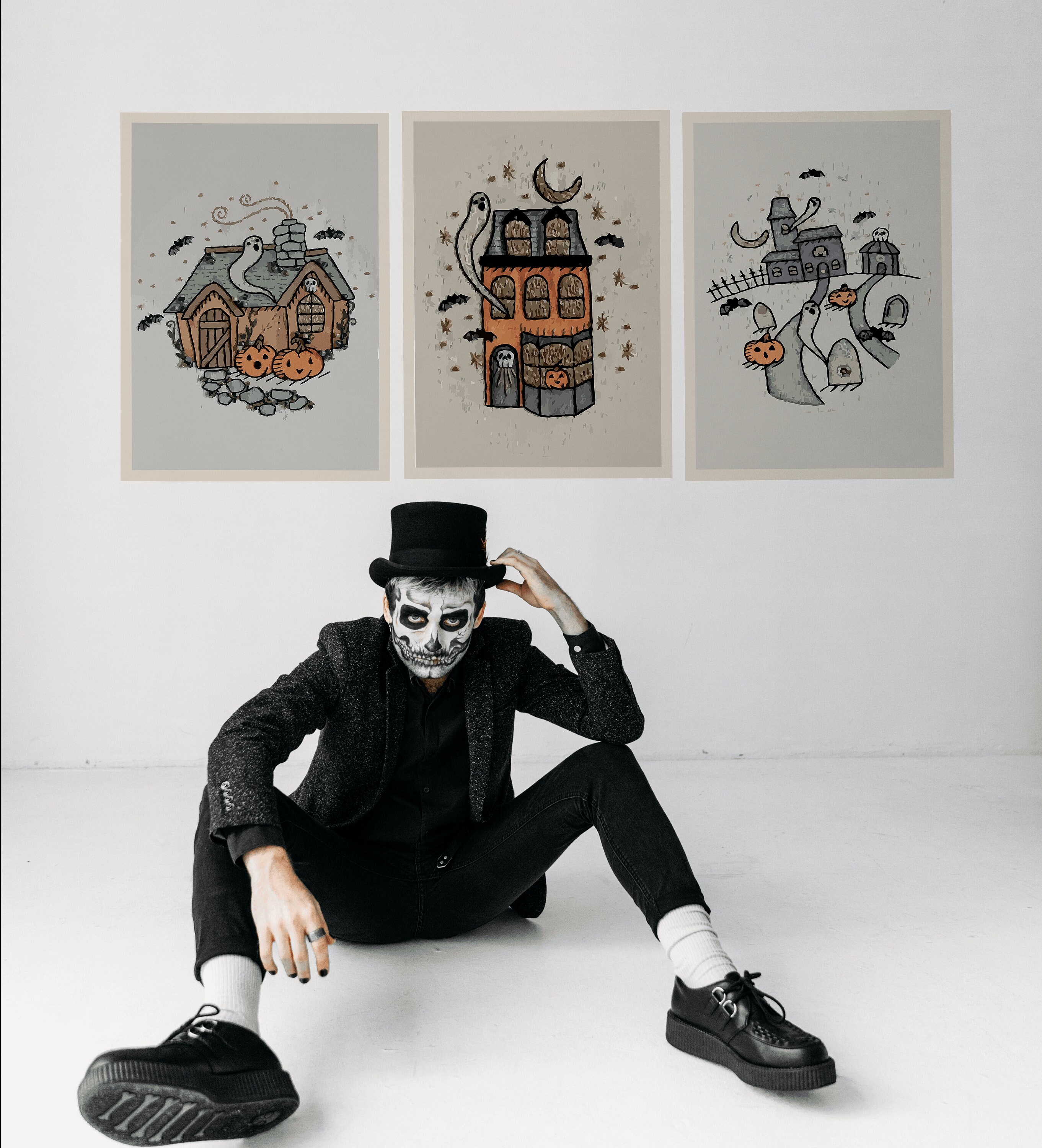 Cute Hunted Houses Set of 3 Digital Prints, Halloween Digital Art ...