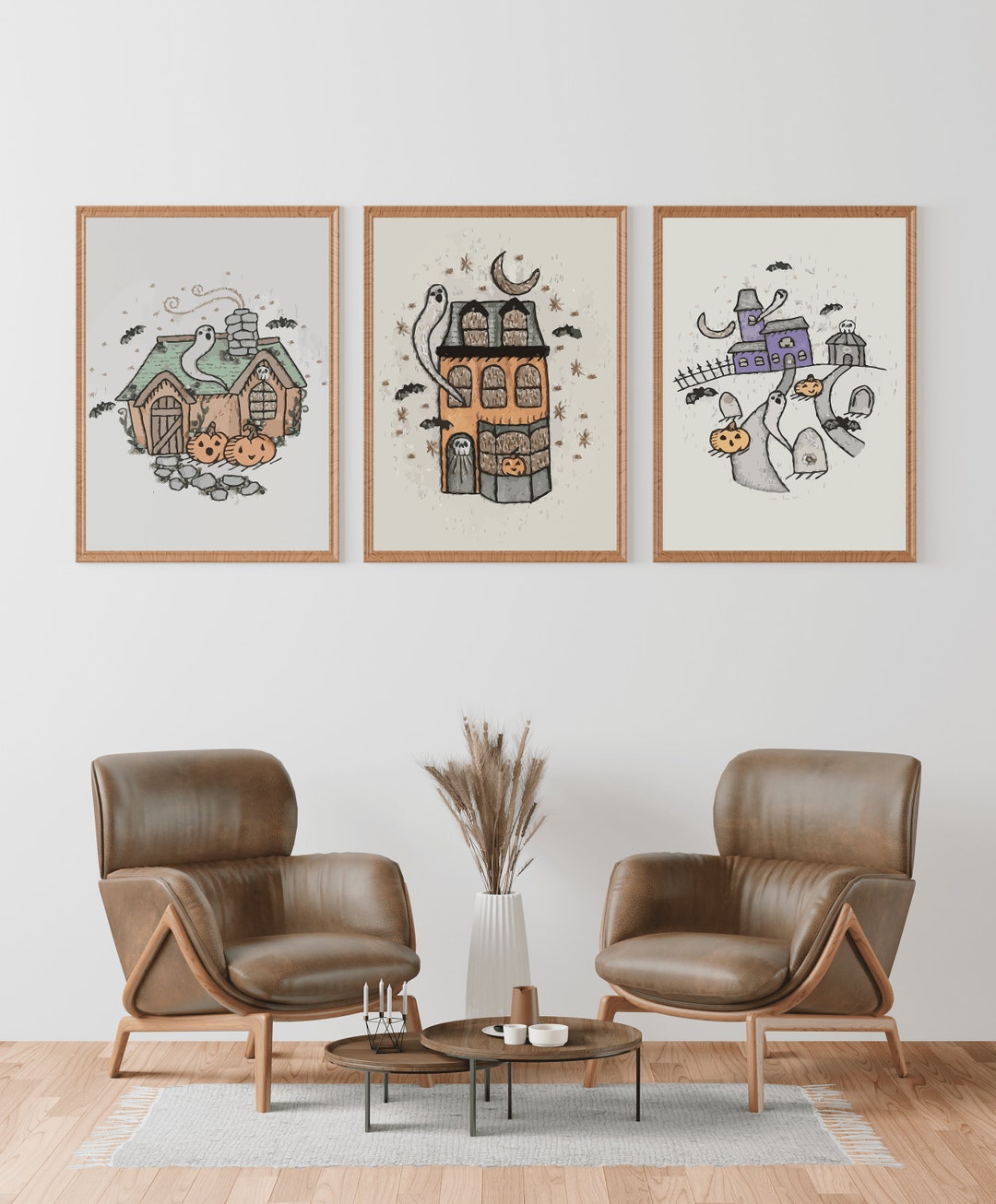 Cute Hunted Houses Set of 3 Digital Prints, Halloween Digital Art ...