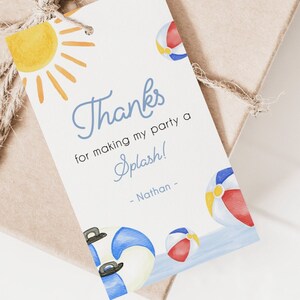 Editable Pool Party Favor Tag, Pool Birthday Thank You Tag, Summer ...